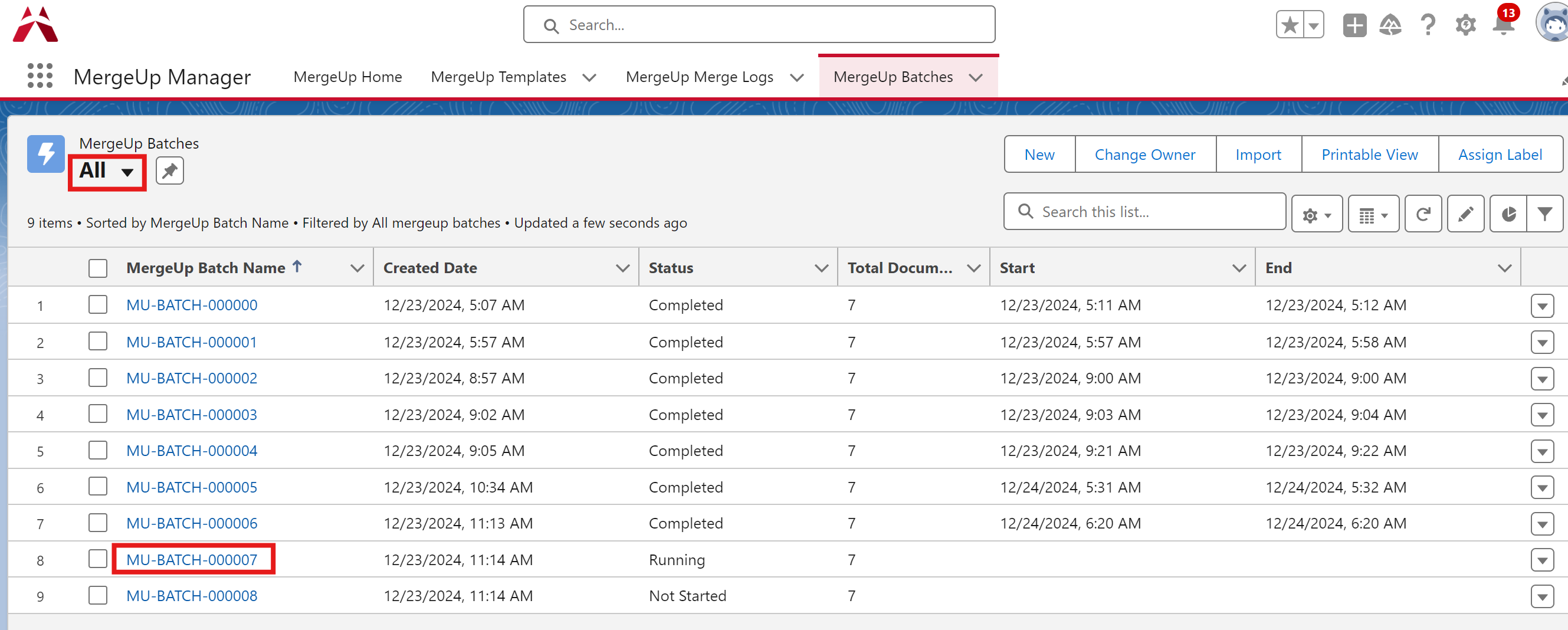 Monitor a MergeUp Batch