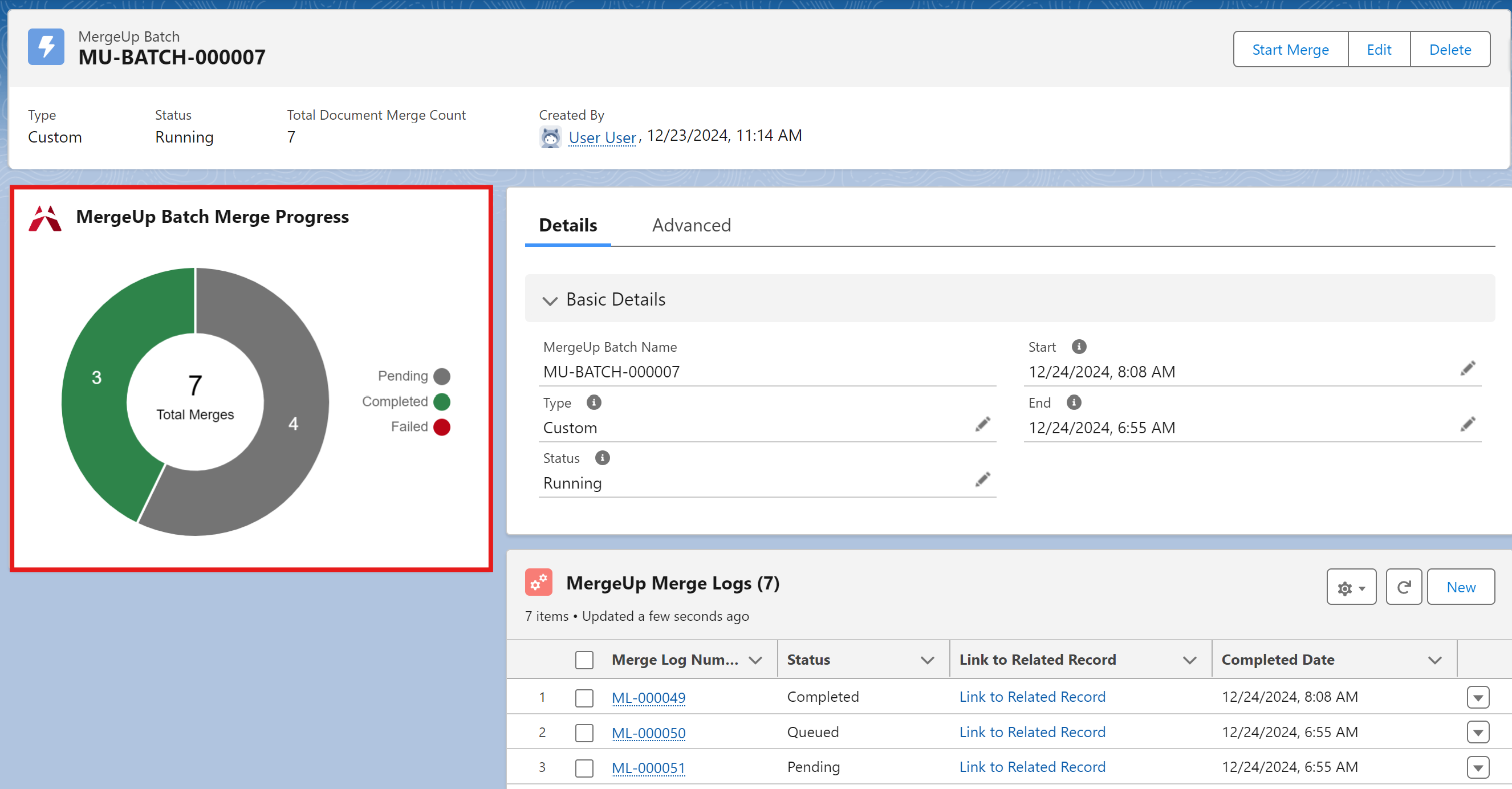 Monitor a MergeUp Batch